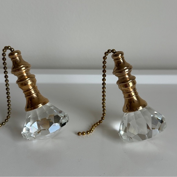 Accents | 2 Crystal Fan Pulls Faceted Glass Prisms Chain Brass Vintage ...
